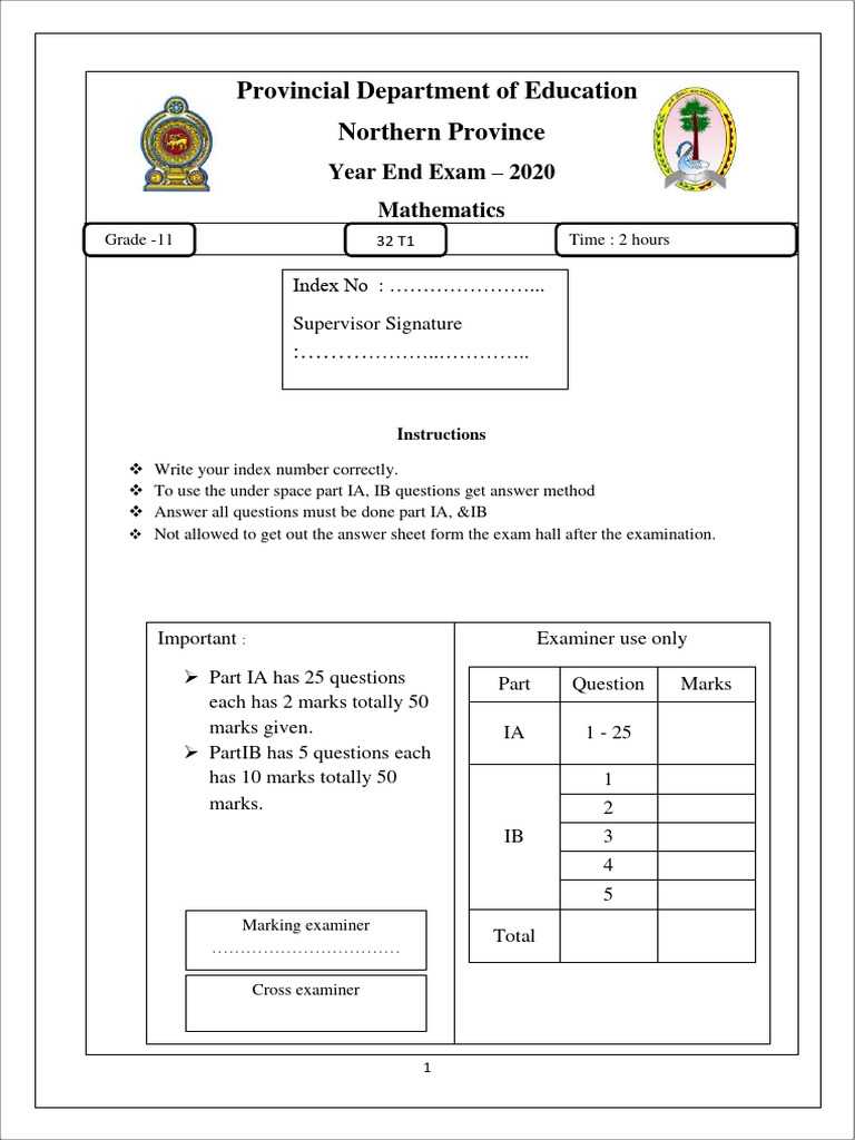 Grade 11 Maths Exam Paper 2020 | PDF