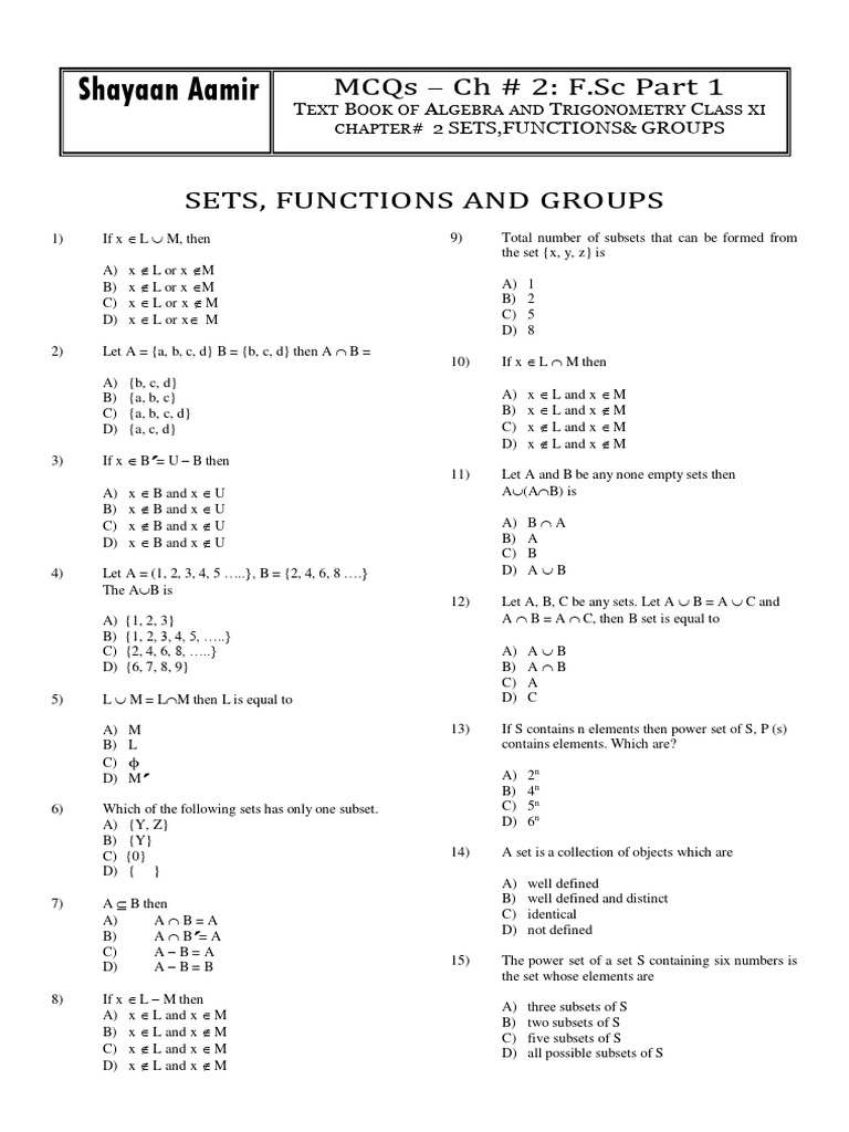 MCQ-Ch-2-FSC-Part1-Abdul Jabbar Q | PDF | Group (Mathematics) | Multiplication
