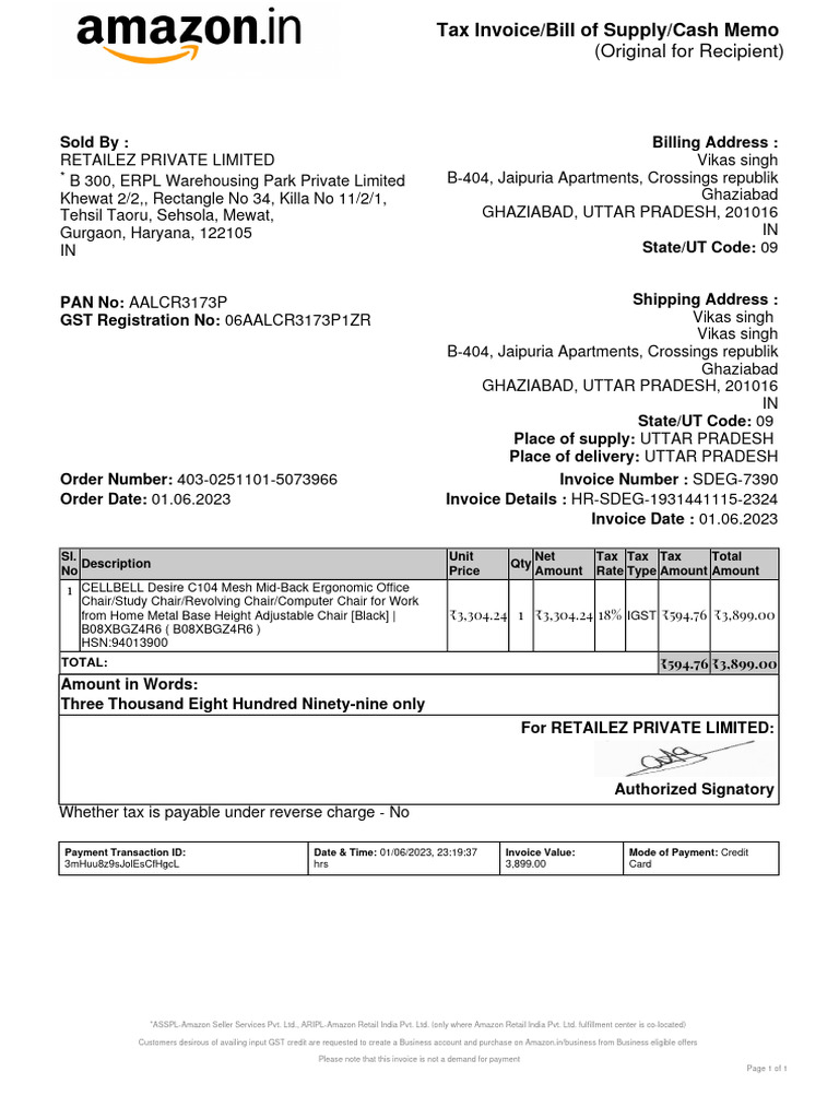 Chair For WFH | PDF | Invoice | Business
