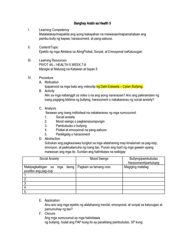 Output Inset Lesson Plan | PDF