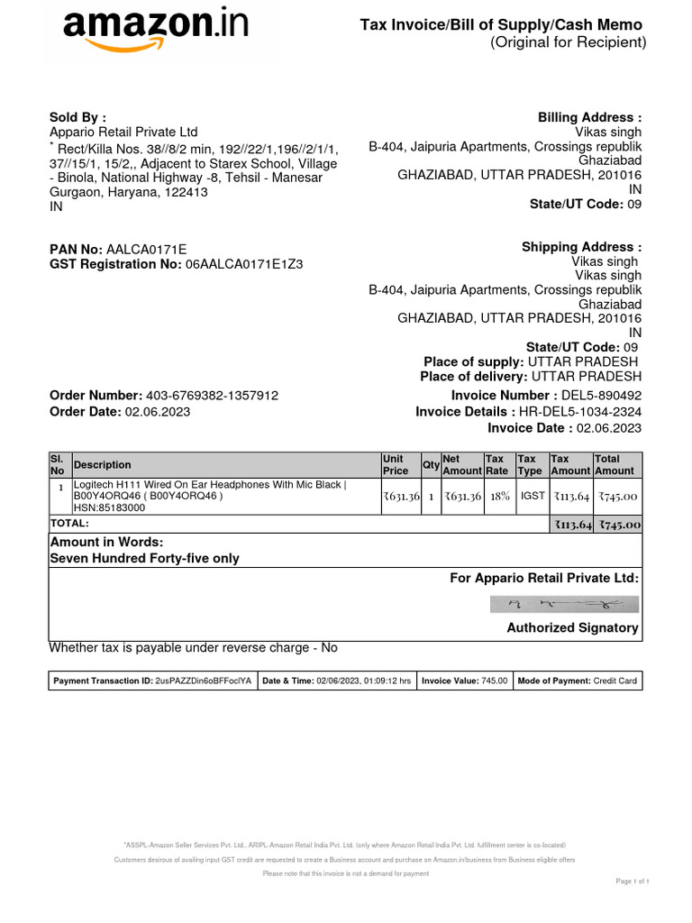 Office Purpose Logitech Headphone | PDF | Invoice | Taxes