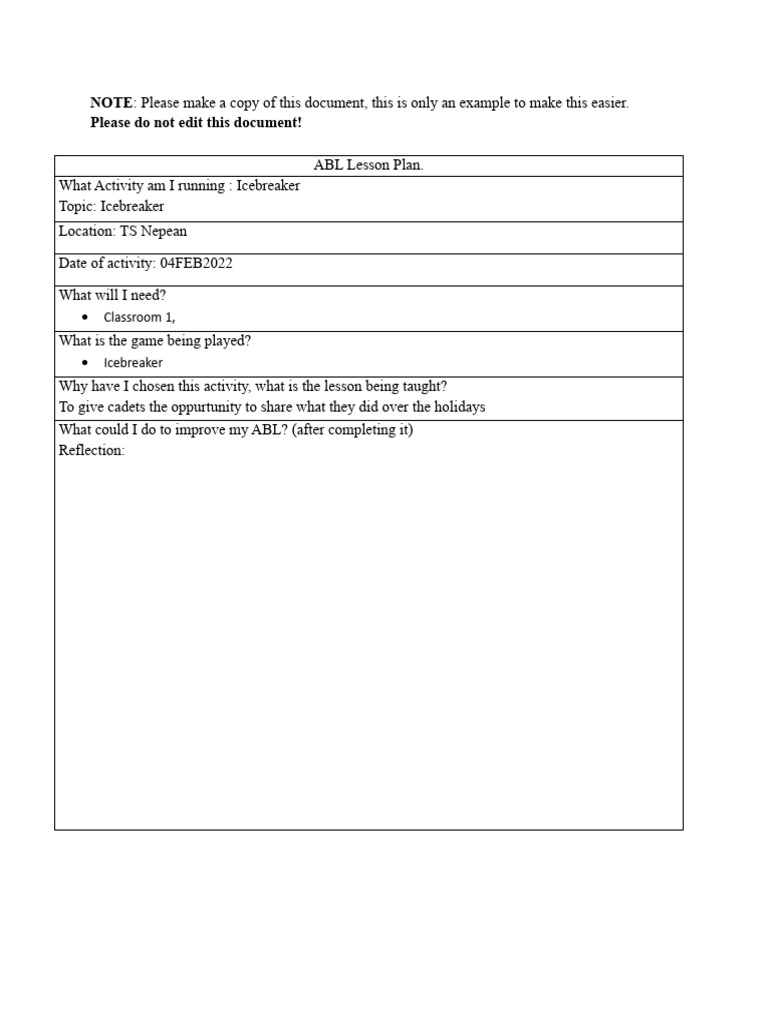 Icebreaker Lesson Plan for Cadets | PDF | Career & Growth | Self ...