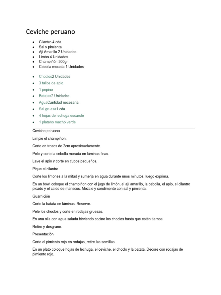 Recetas Peruanas: Ceviche, Tallarines y Causa | PDF | Salsa | Cilantro