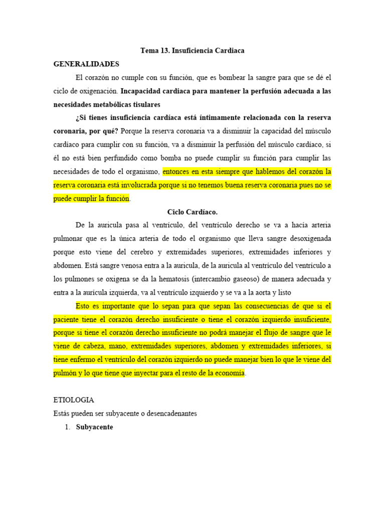 Tema 13. INSUFICIENCIA CARDIACA | Descargar gratis PDF | Corazón | Insuficiencia cardíaca