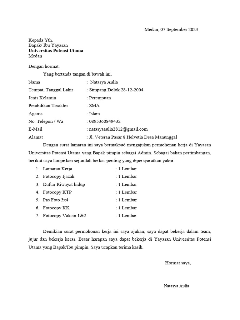 Lamaran Natasya | PDF