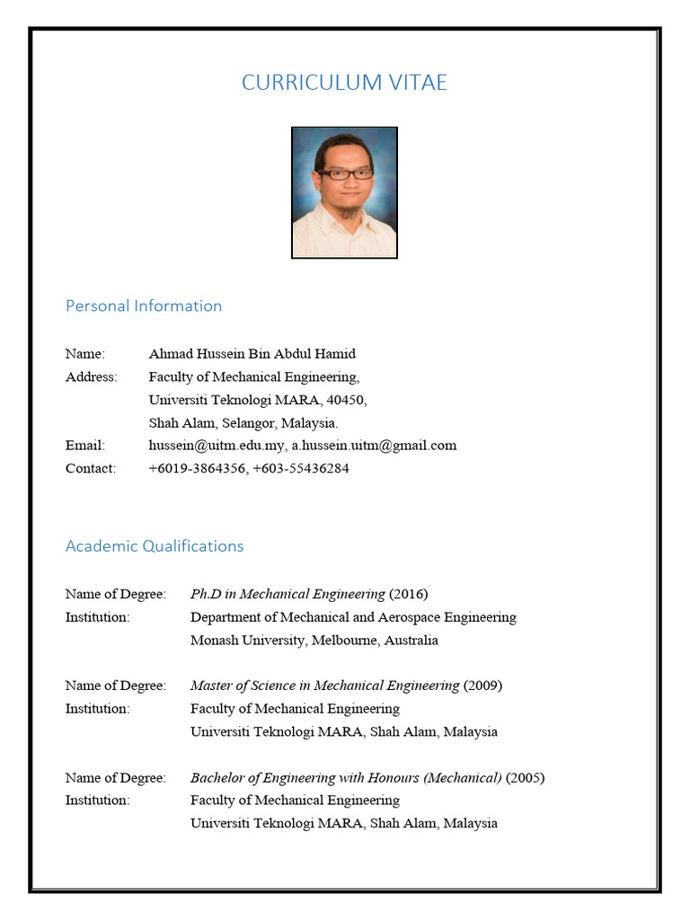 CV Ahmad Hussein | PDF | Rocket Engine | Engineering