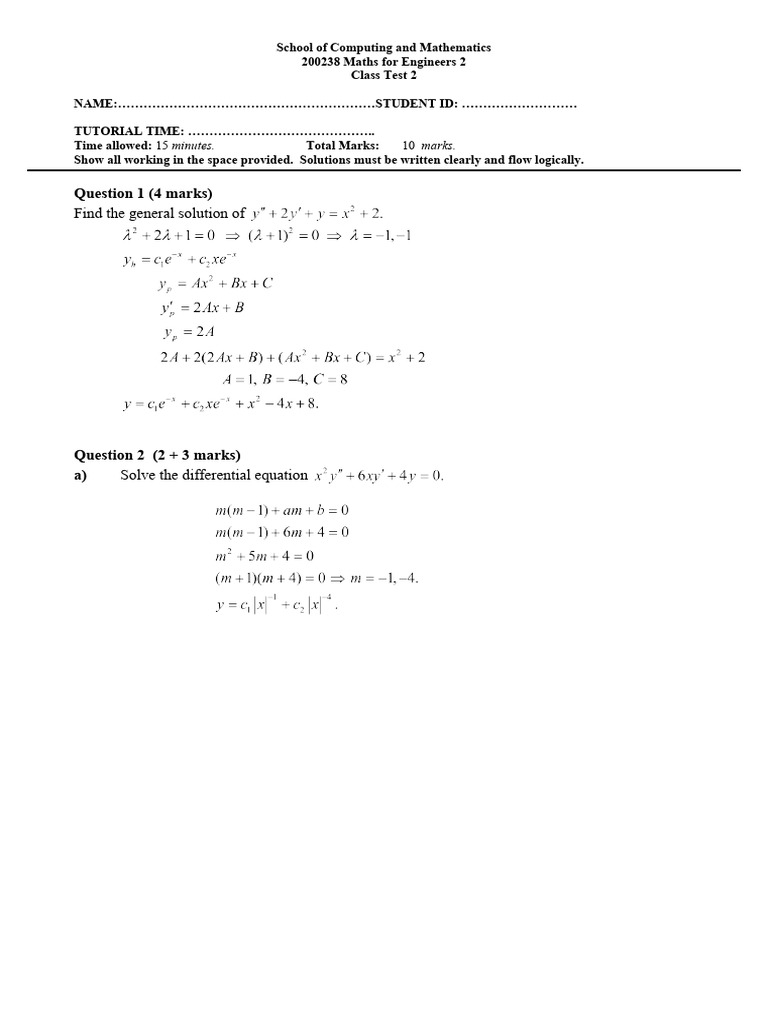 Class Test 2 Solution | PDF