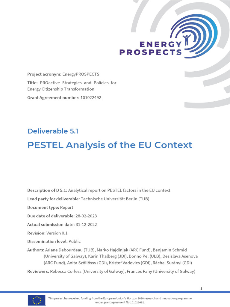 EnergyPROSPECTS - D5.1 - 30 - 01 - 2023 - Final PESTEL | PDF | European Union