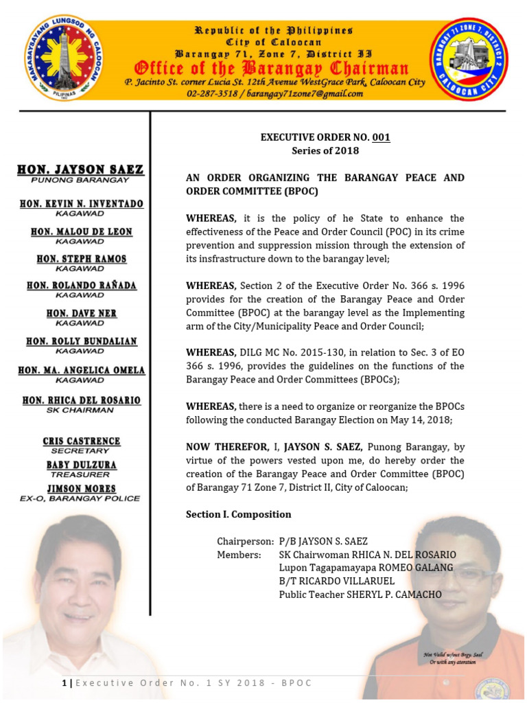 Executive Order No. 1 Bpoc | PDF | Government | Justice