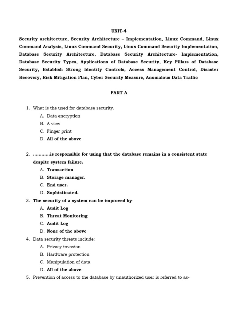 18CSC364J - Information Security MCQ UNIT 4 | PDF | Security | Computer ...