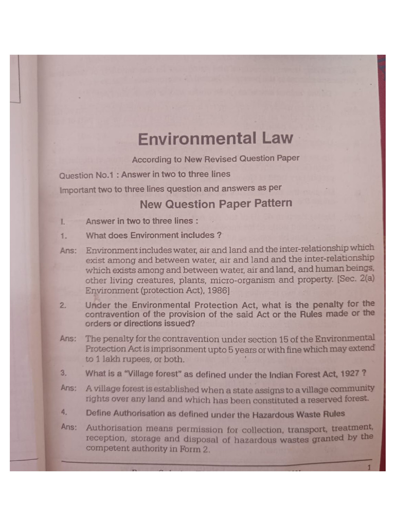 Environment Law Important Questions | PDF