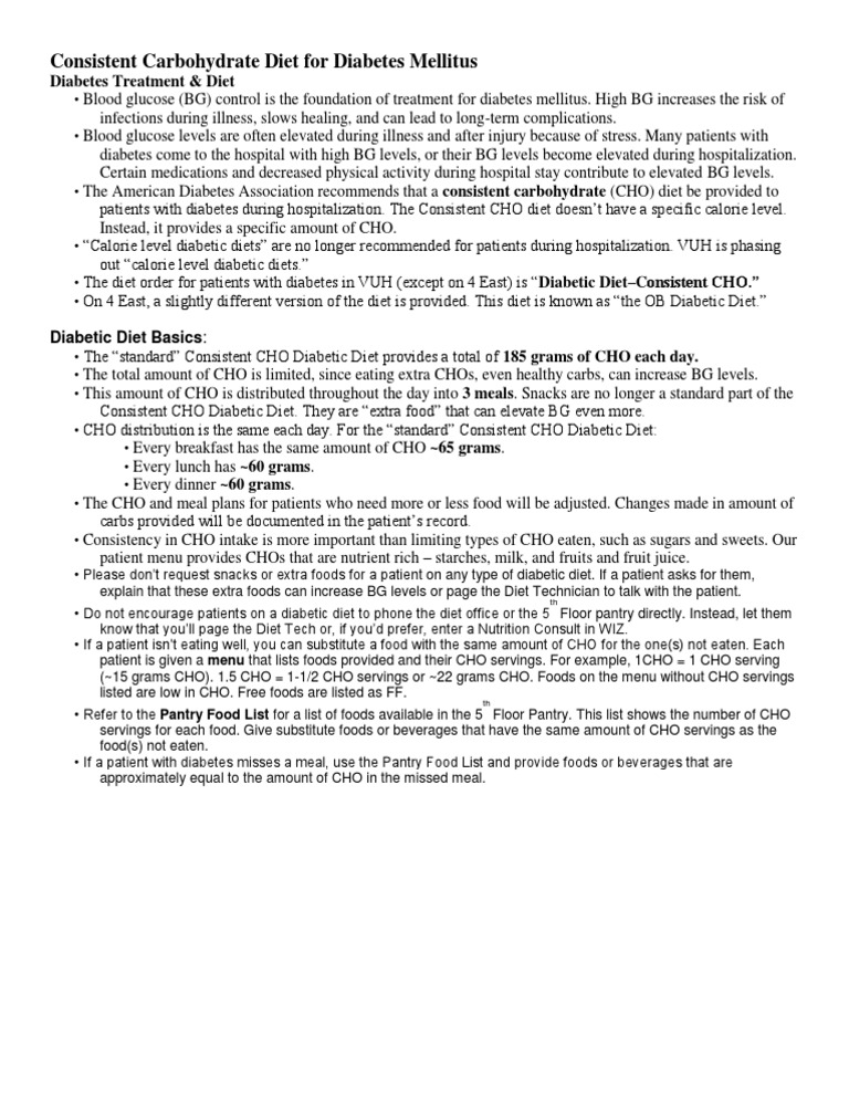 Consistent Carbohydrate Diet for Diabetes Mellitus | Diabetic Diet ...