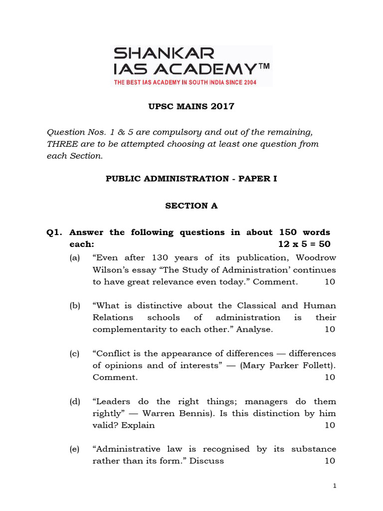 UPSC Mains 2017 Public Administration Paper | PDF | Political Science ...