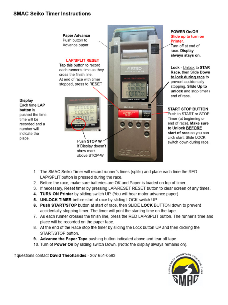 SMAC Seiko Timer Instructions | PDF