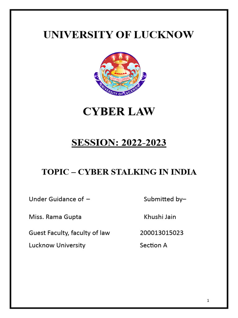 Cyber Law Assignment 200013015023 | PDF | Stalking | Cybercrime