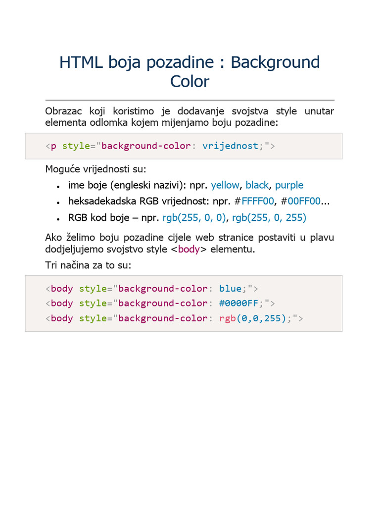 HTML Boja Pozadine | PDF