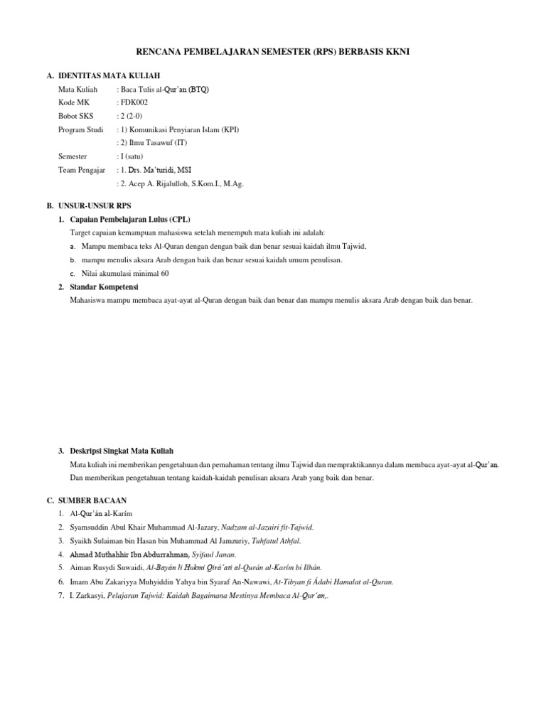 RPS BTQ 2020-2021 Gasal | PDF