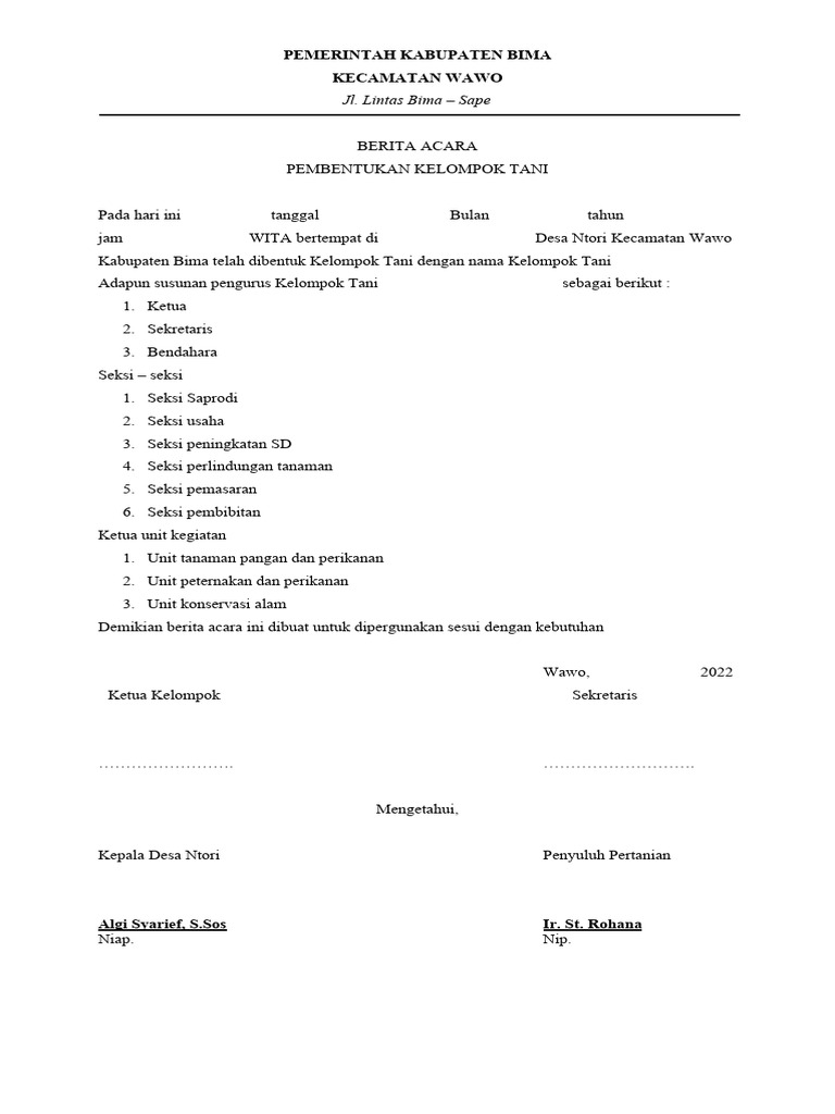 BERITA ACARA PEMBENTUKAN KELOMPOK TANiI | PDF
