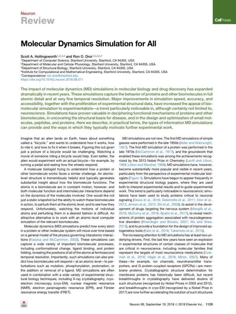Molecular Dynamics Simulation for All | PDF | Molecular Dynamics | Ligand (Biochemistry)