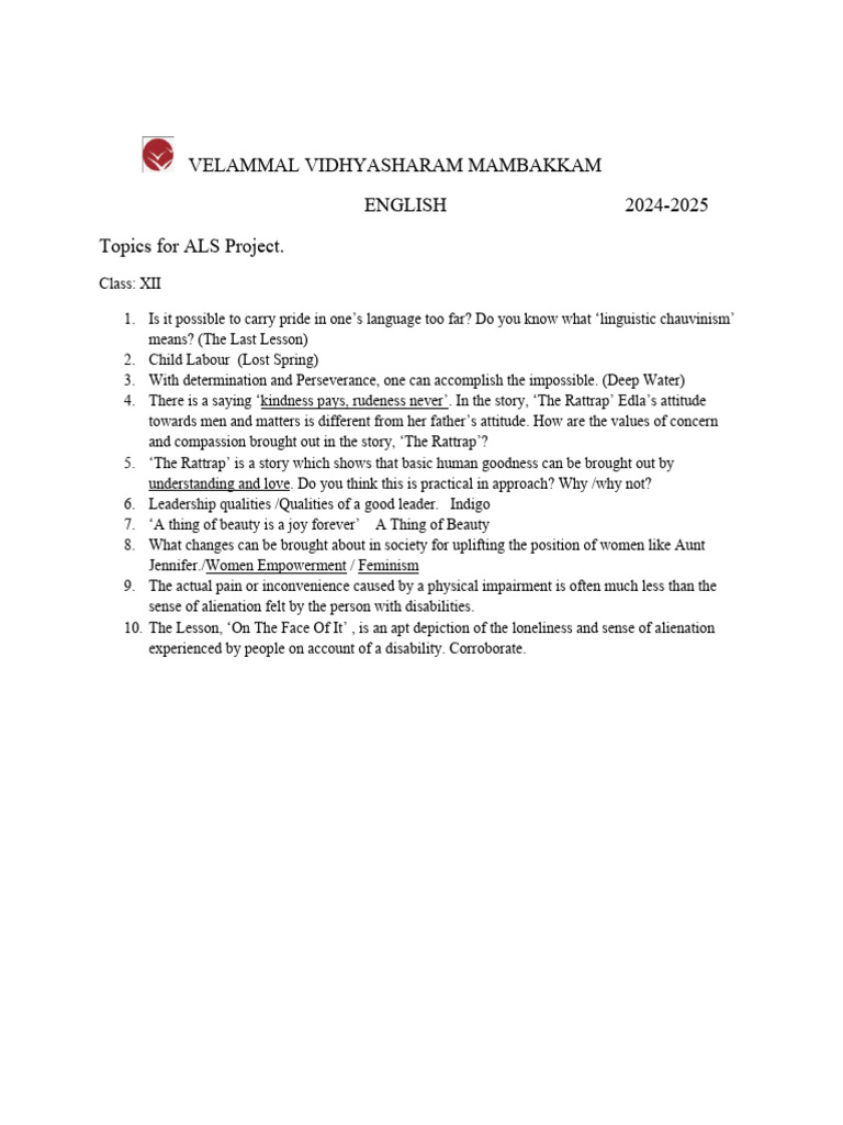 Topics For ASL Project. | PDF