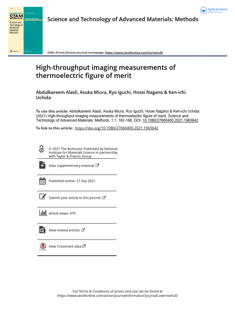 High-throughput imaging measurements of thermoelectric figure of merit ...