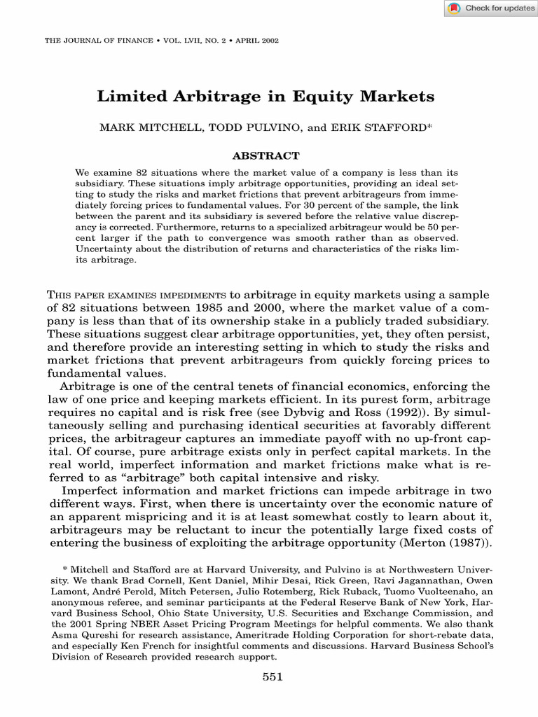 Mitchell 2002 | PDF | Arbitrage | Stocks