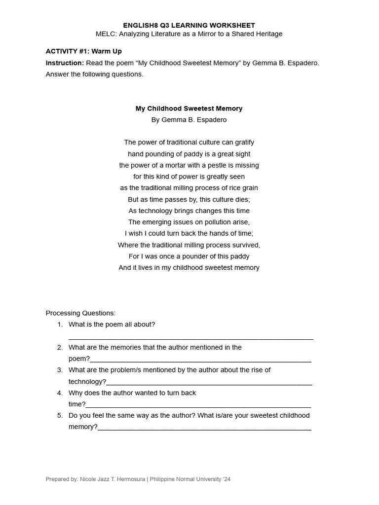 Q3-Melc 4-Worksheet | PDF