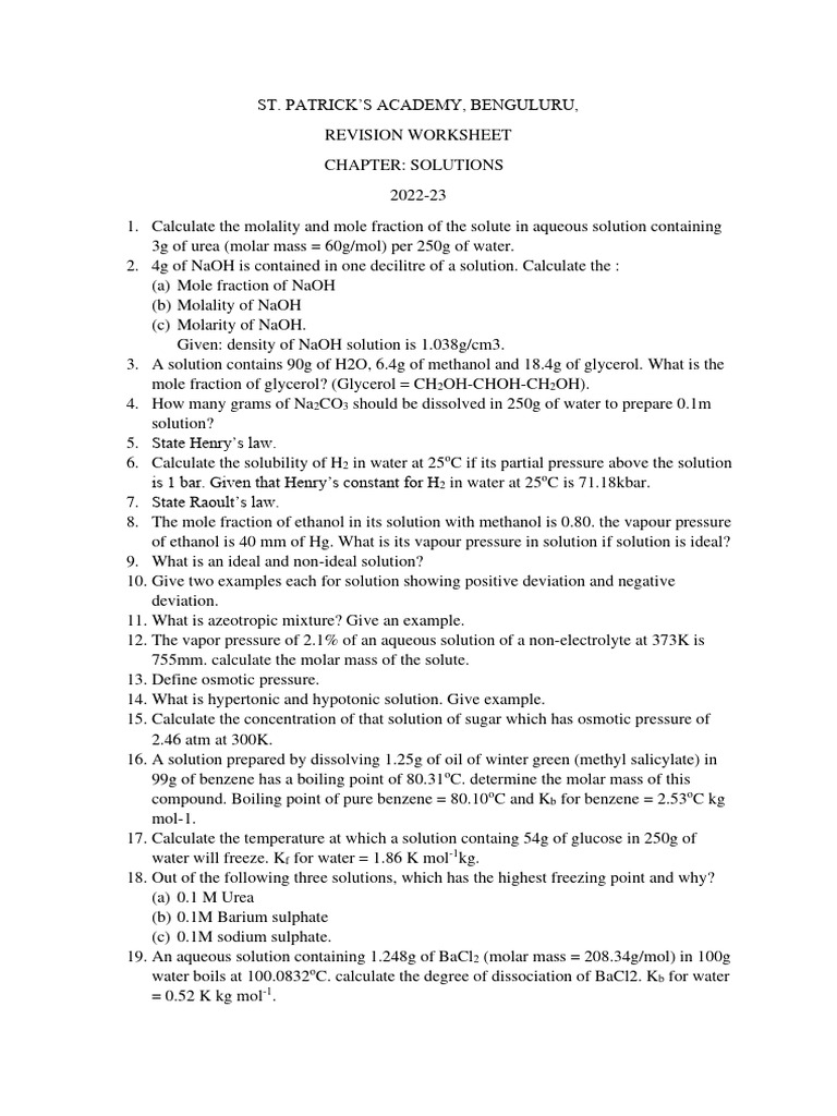 Chemistry Solutions Worksheet | PDF | Scientific Phenomena | Chemistry