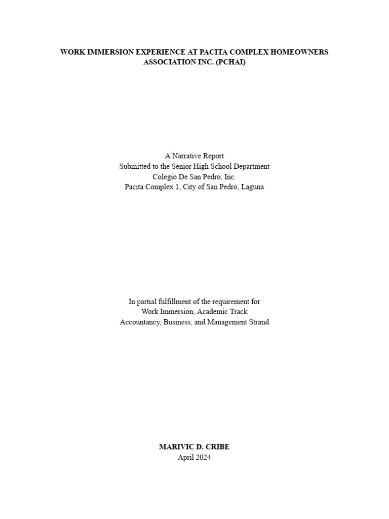 WORK IMMERSION.docx | PDF | Behavior Modification | Cognition