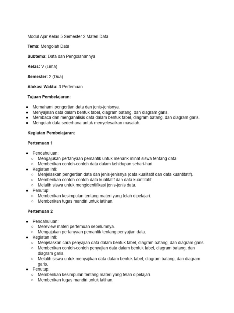 Modul Ajar Kelas 5 Semester 2 Materi Data | PDF