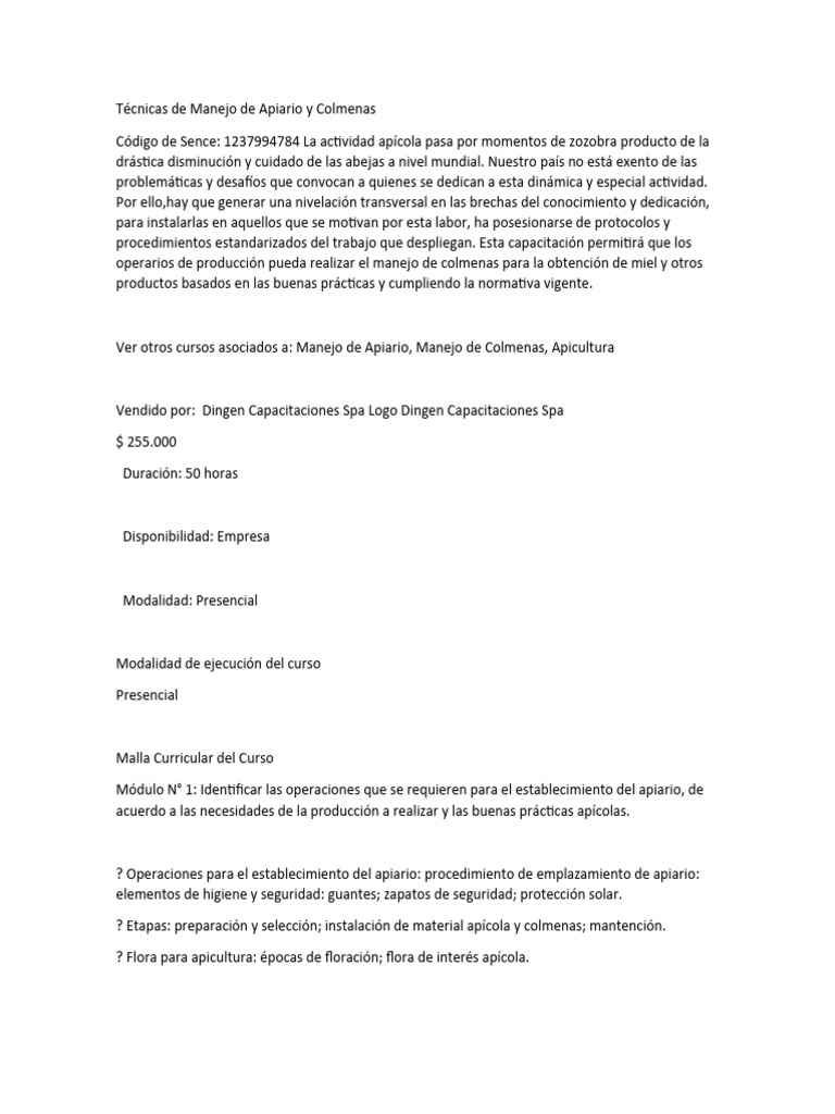 Técnicas De Manejo De Apiario Y Colmenas Pdf Apicultura Colmena
