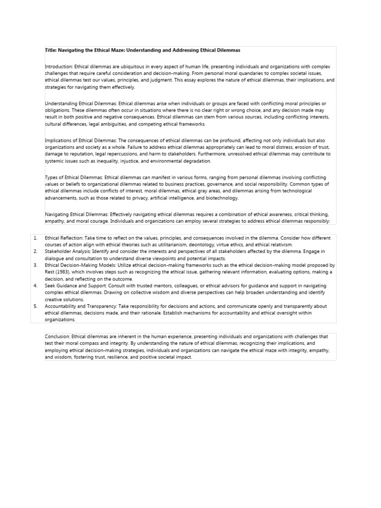 Navigating The Ethical Maze Understanding and Addressing Ethical ...