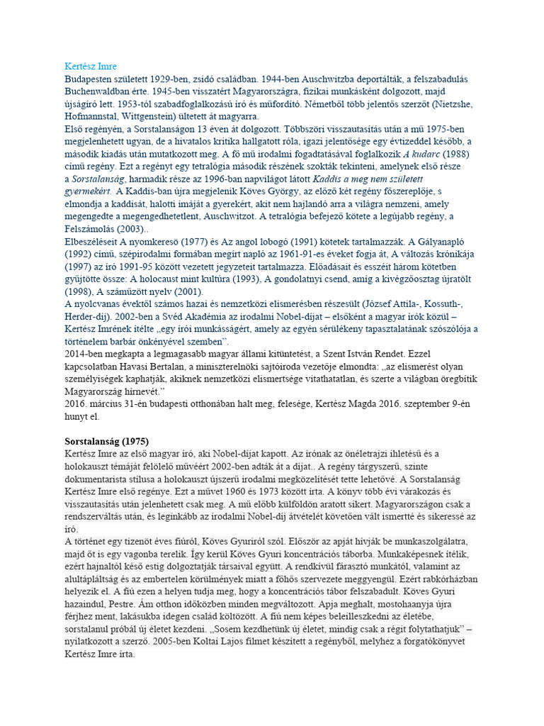 Kertész Imre | PDF