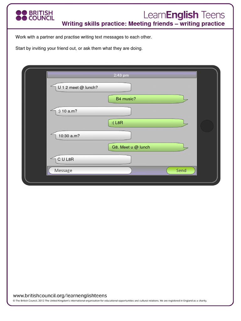 Text Message Writing Practice | PDF