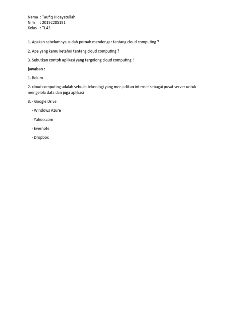 Pretest Pertemuan Ke 2 Cloud Computing Pdf Komputer