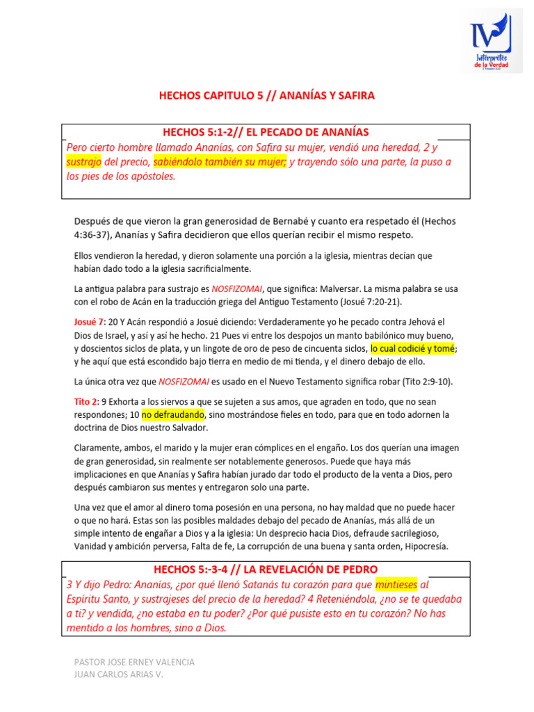 Hechos Cap 5 1 - 11 26 03 2024 | PDF | Pecado | San Pedro