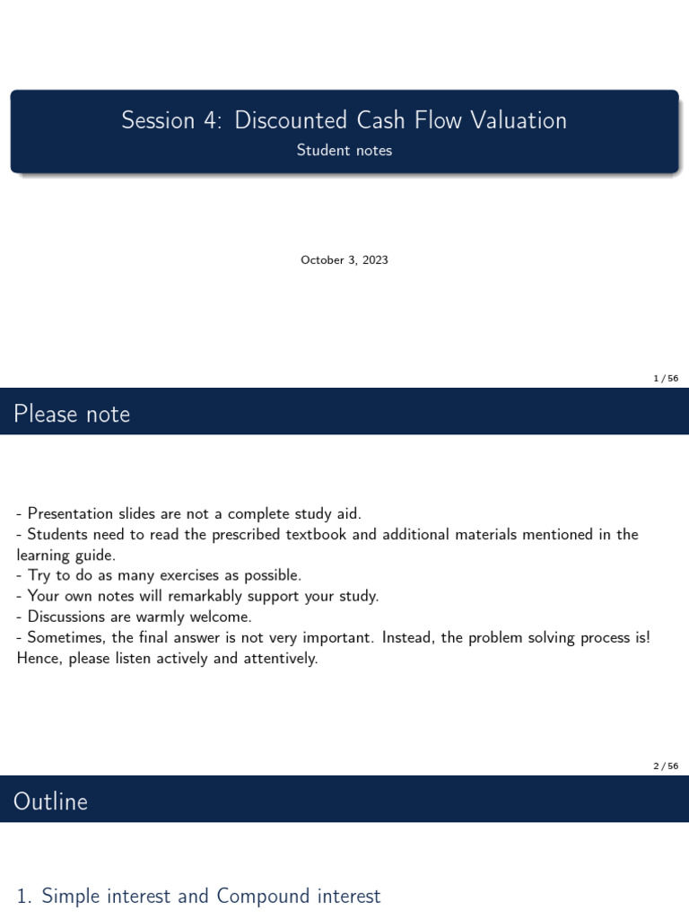 CF - Session 4 - Discounted Cash Flow Valuation - Student Notes | PDF ...