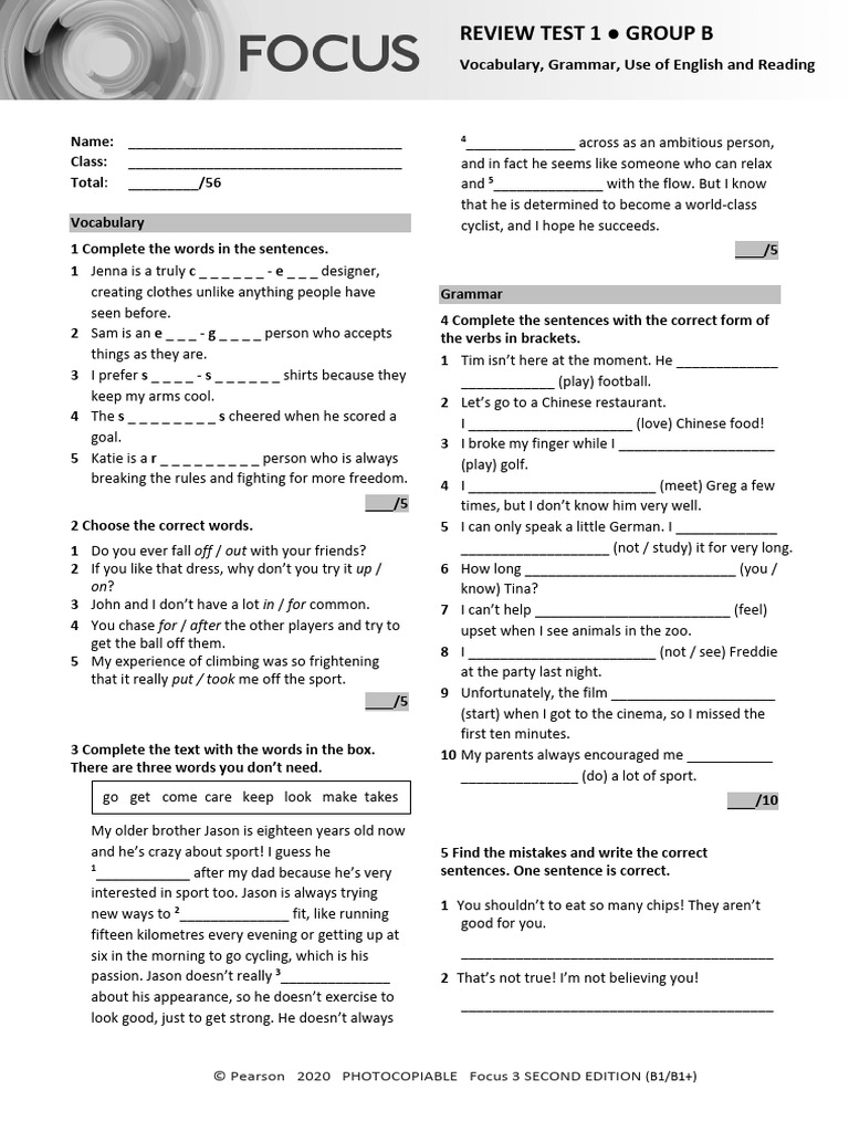 Focus 3 Review Test 1 - Group B | PDF | Mount Everest | Running
