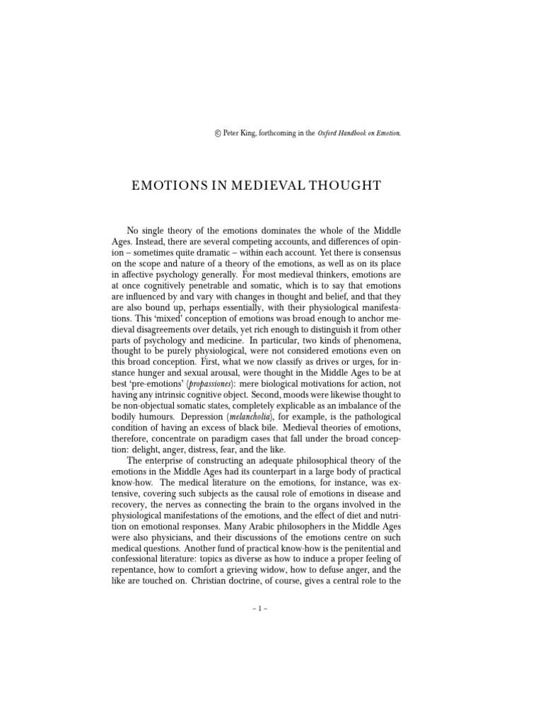 Emotions in Medieval Thought Analysis | PDF | Emotions | Augustine Of Hippo