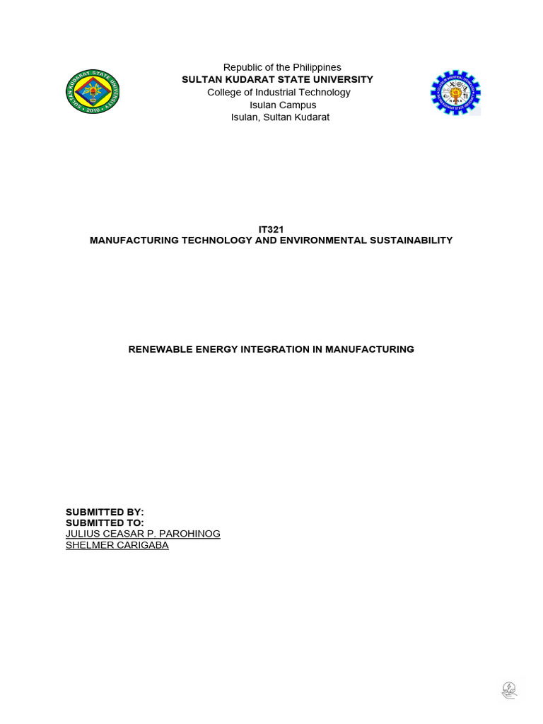 Manufacturing 0.1 Parohinog | PDF | Renewable Energy | Energy Development