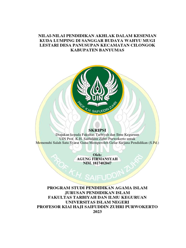 Agung Firmansyah - Nilai-Nilai Pendidikan Akhlak Dalam Kesenian Kuda Lumping Di Sanggar Budaya ...