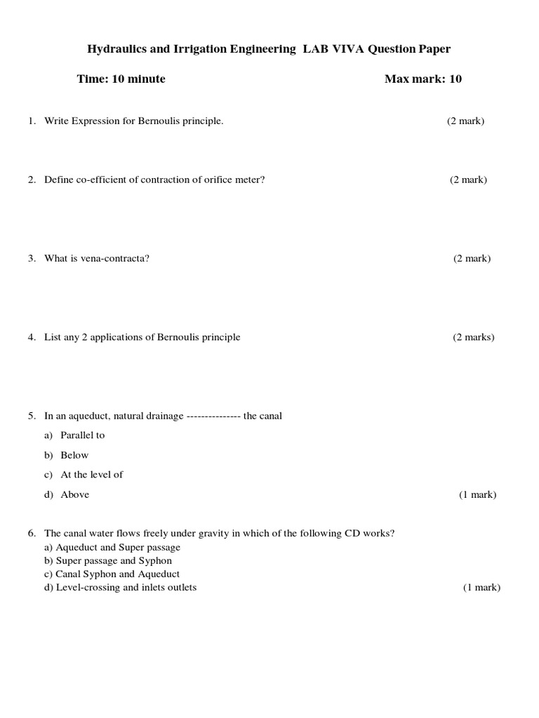 Hydraulics and Irrigation Lab Viva Qns | PDF