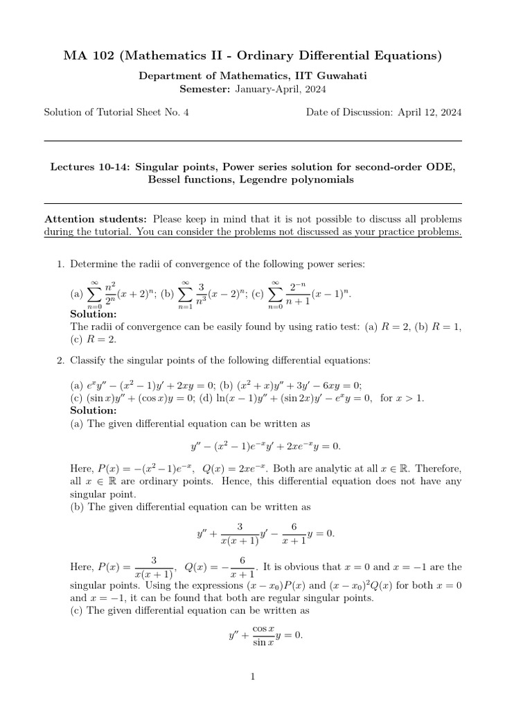 ODE Tutorial 04 Solutions | PDF | Differential Equations | Ordinary Differential Equation