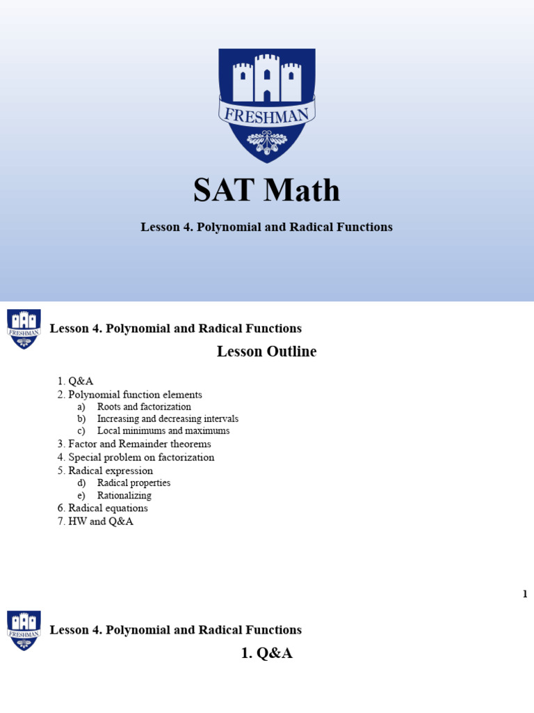 Lesson 4. Polynomial and Radical Functions | PDF | Polynomial ...