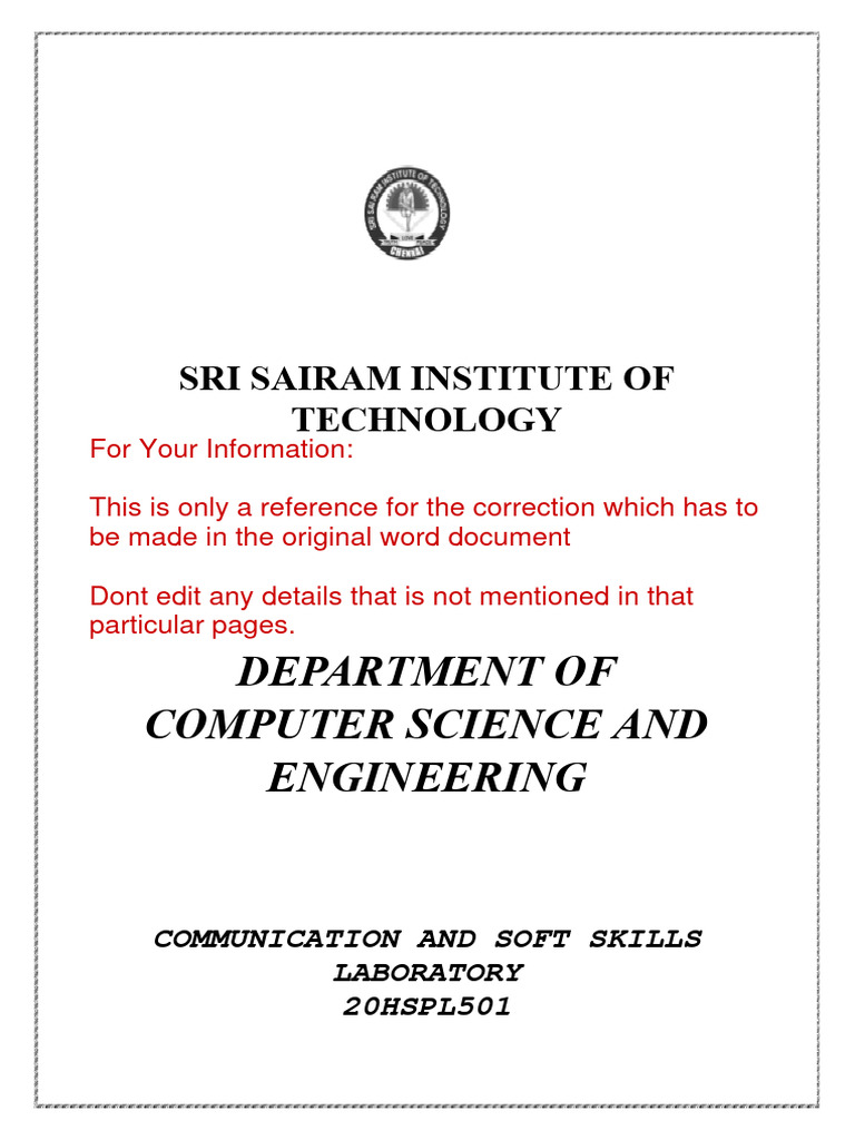 Department of Computer Science and Engineering: Sri Sairam Institute of ...