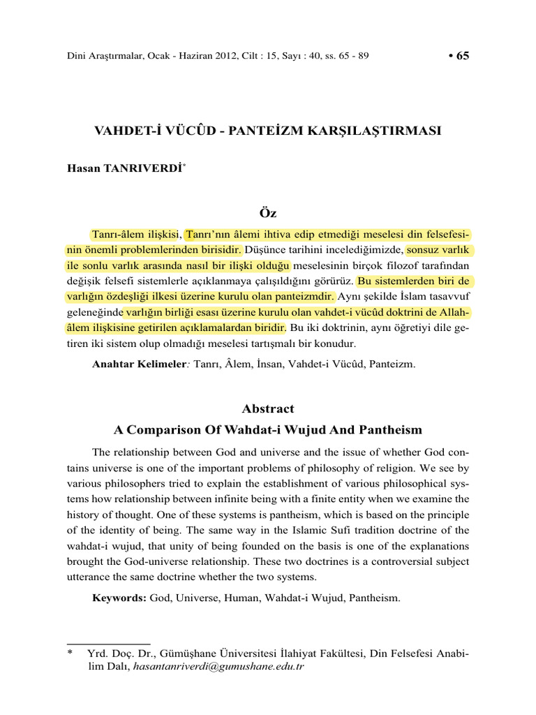 Vahdet-I V - Cud Ve Panteizm Kar - La - T - Rmas - ( | PDF
