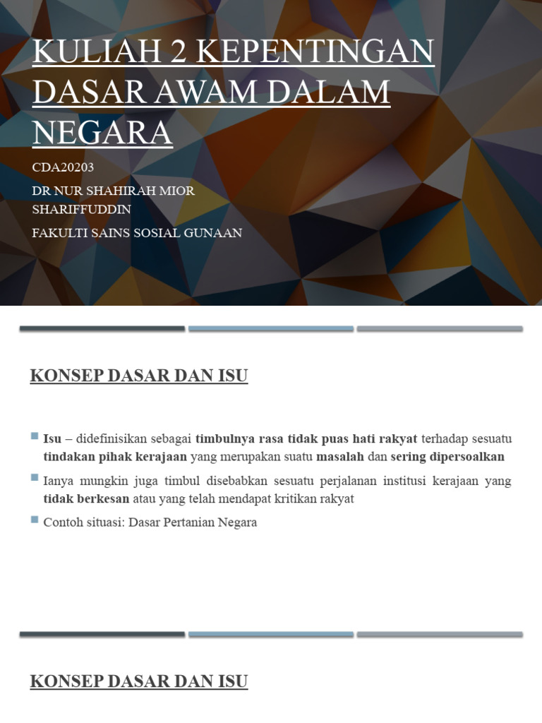 Kuliah 2 Kepentingan Dasar Awam Dalam Negara | PDF