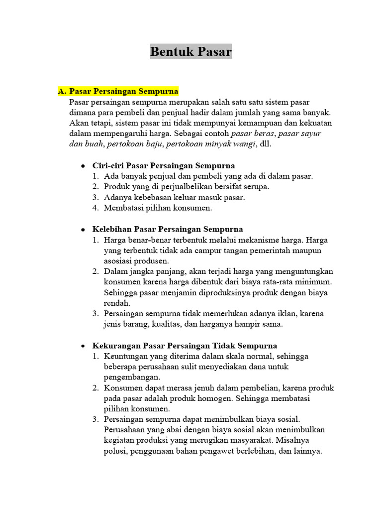 Jenis-jenis Pasar dan Karakteristiknya | PDF | Pengelolaan Keuangan ...