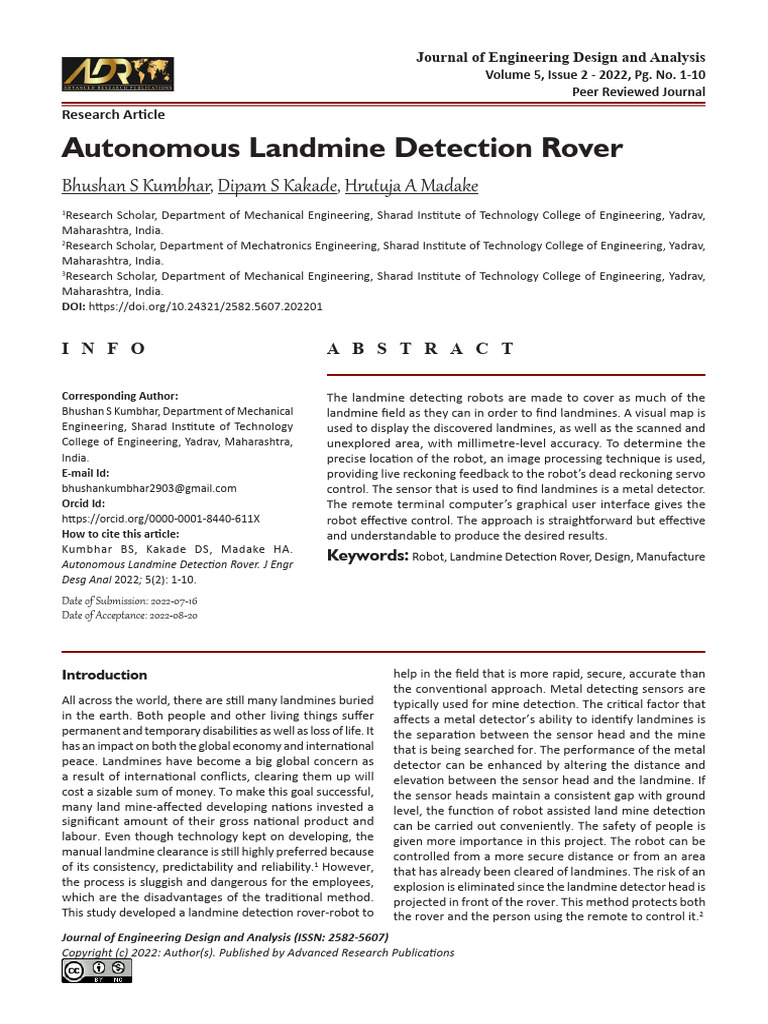 Autonomous Landmine Detection Rover | PDF | Land Mine | Arduino