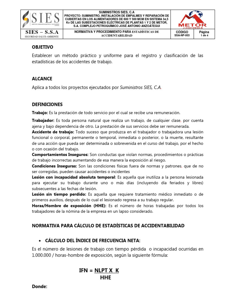 NP-003 Normativa Estadisticas Accidentabilidad | PDF